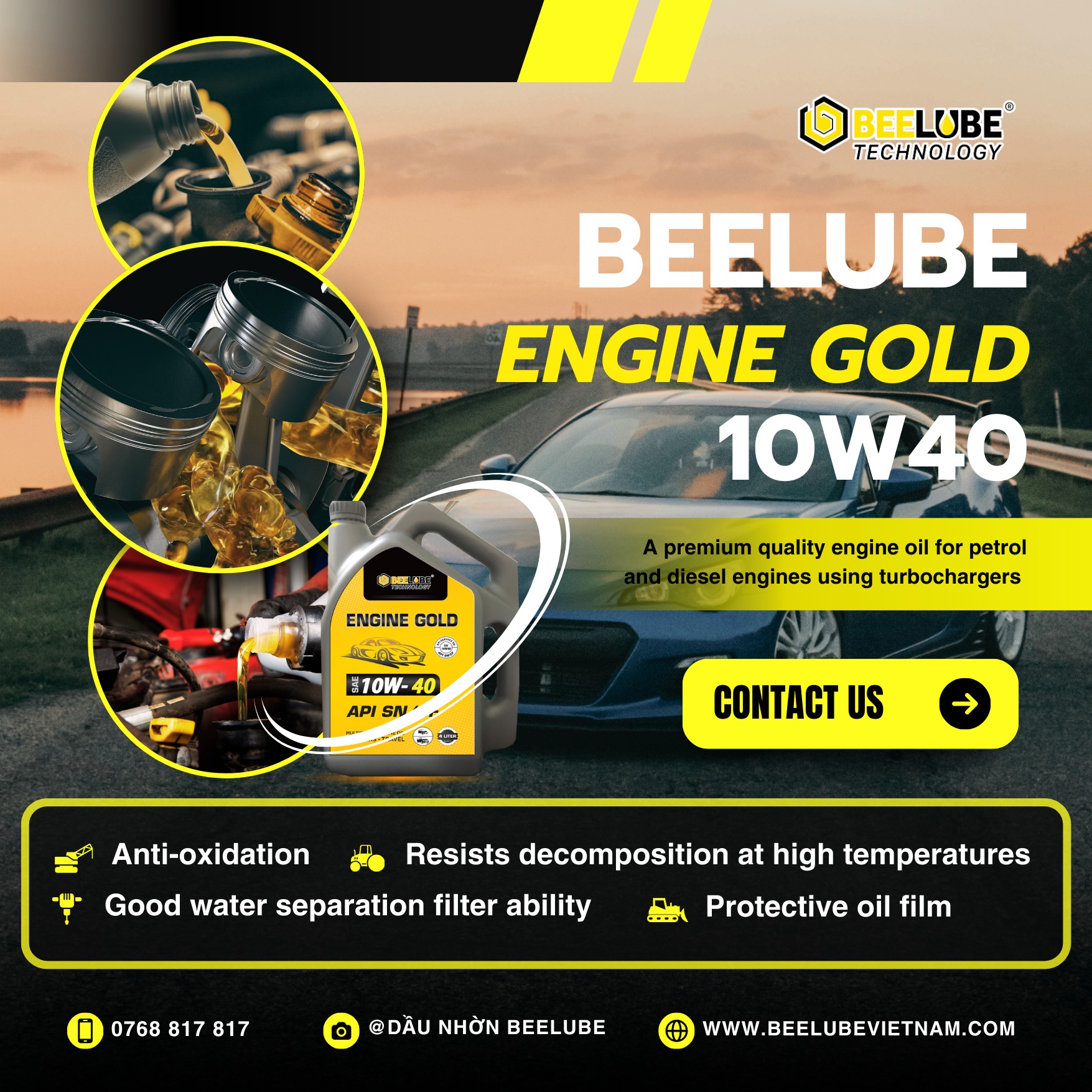 BEELUBE ENGINE GOLD 10W40 FOR CARS AND TRAVEL - Beelube Việt Nam